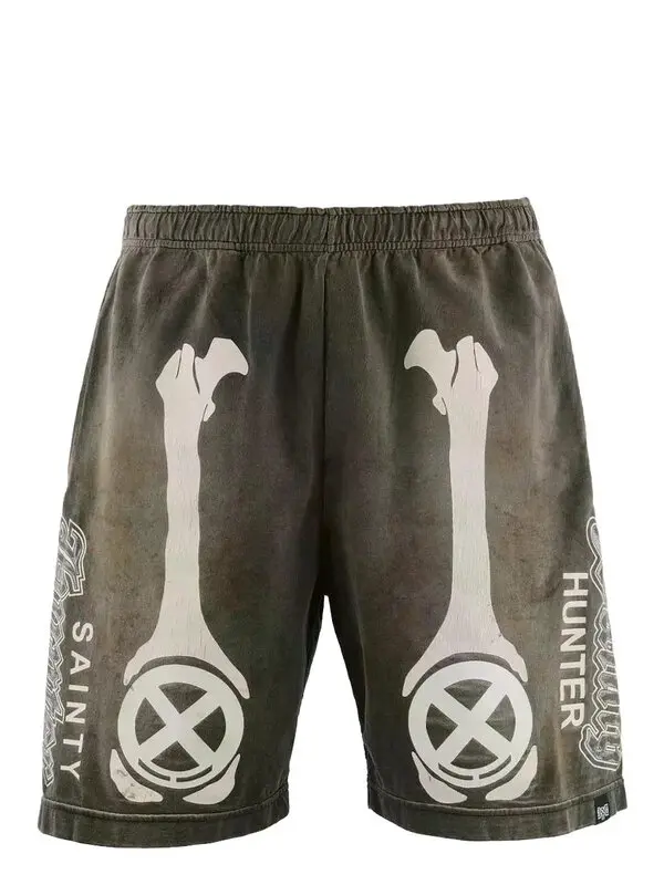 SAINT MXXXXXX Bone-print Shorts - Grey