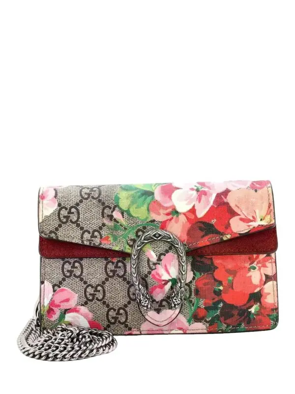 Gucci Dionysus Blooms Print Gg Coated Canvas Super Mini Crossbody Bag - Brown