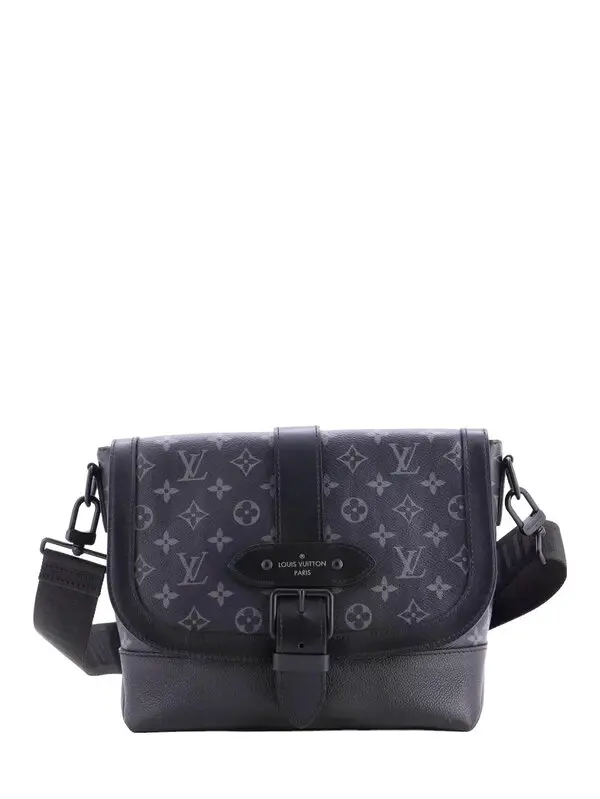 LOUIS VUITTON Saumur Messenger Bag Monogram Eclipse And Leather - Black