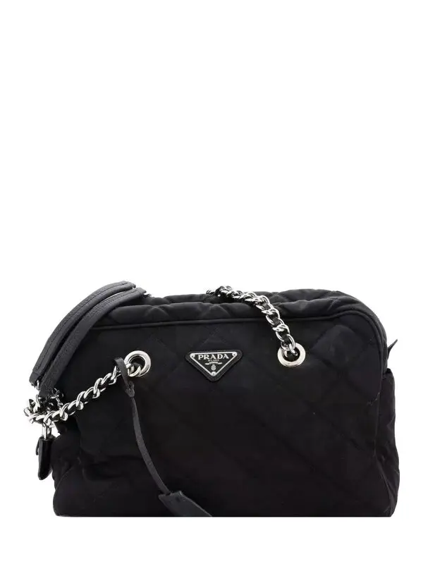 Prada Chain Quilted Tessuto Shoulder Bag - Black
