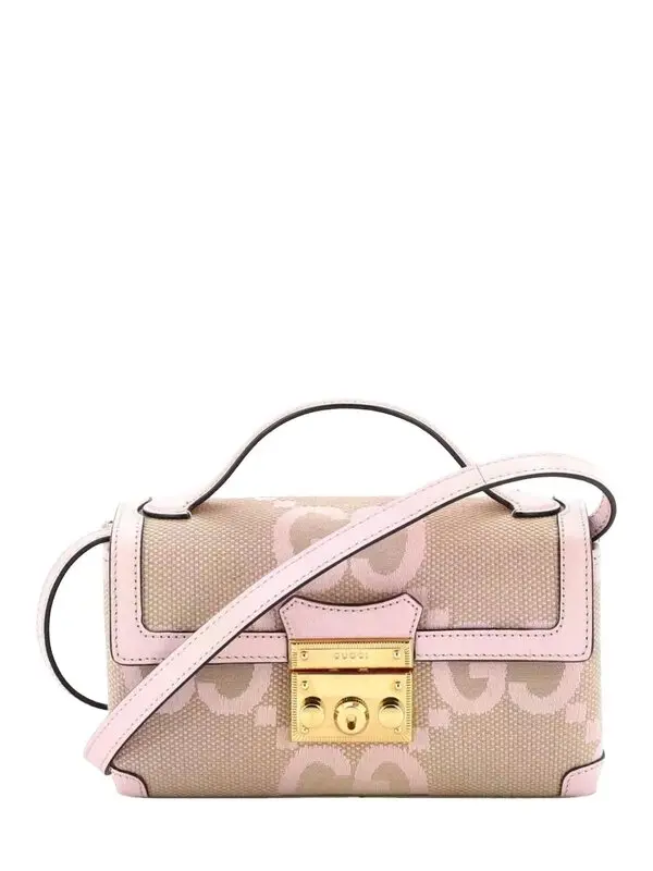 Gucci Padlock Top Handle Jumbo Gg Canvas With Leather Mini Crossbody Bag - Neutrals