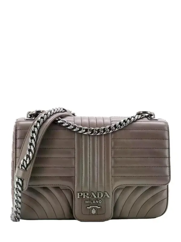 Prada Chain Flap Diagramme Quilted Leather Shoulder Bag - Grey