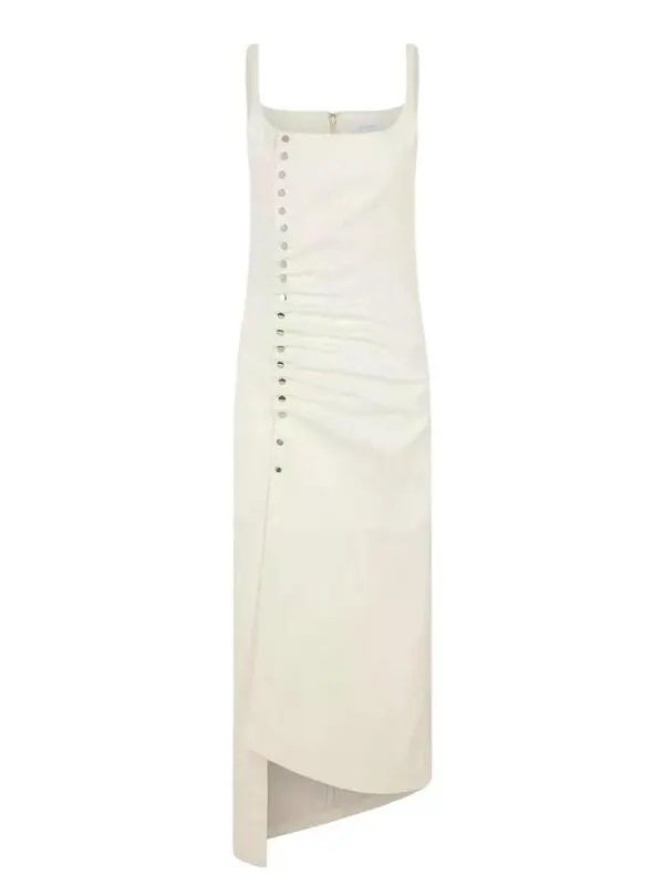Rabanne Ruched Leather Midi Dress - Neutrals