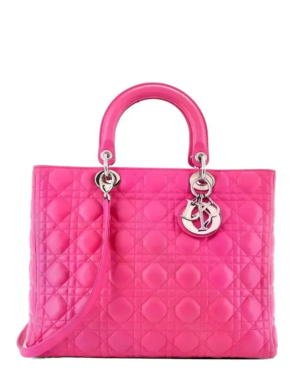 Dior Lady Bag Cannage Quilt Lambskin Large Tote Bag - Pink