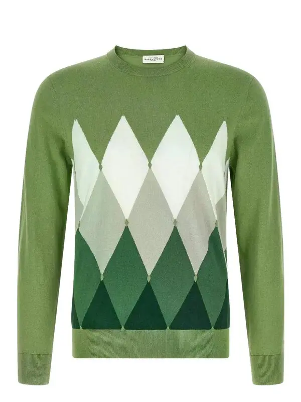 BALLANTYNE Argyle Jacquard Crew Neck Sweater - Green
