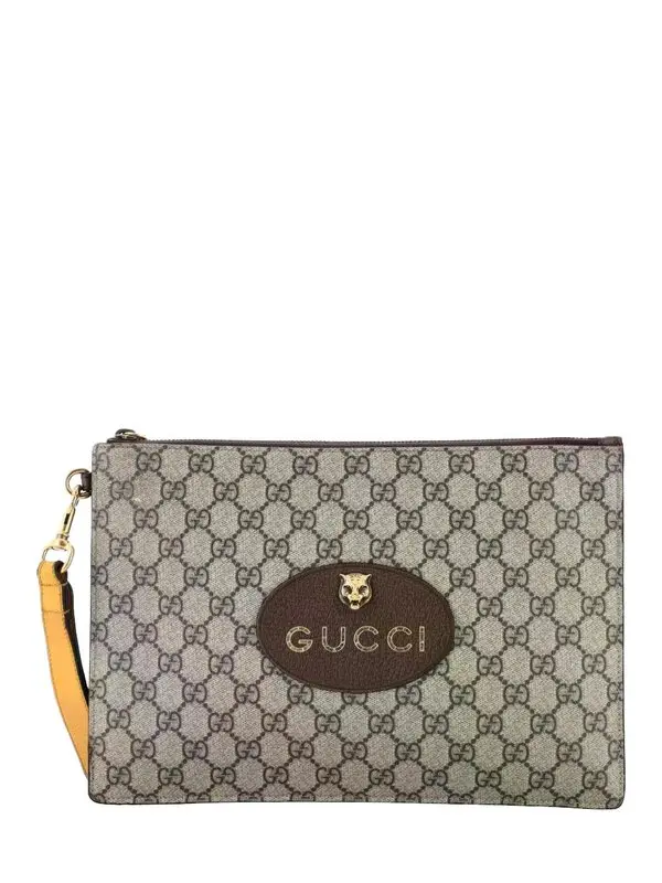 Gucci Neo Vintage Gg Coated Canvas Wristlet Pouch - Brown