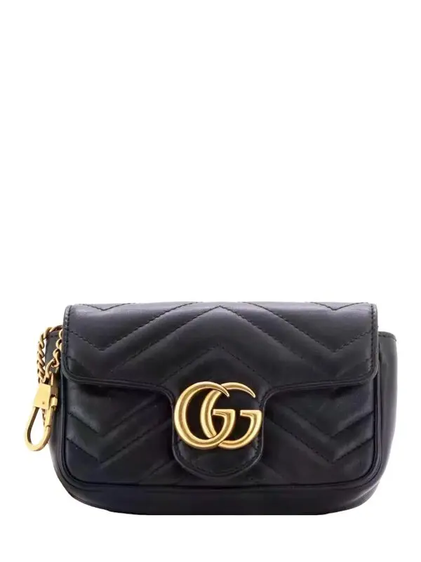 Gucci Gg Marmont Flap Bag Matelassé Leather Super Mini Crossbody Bag - Black