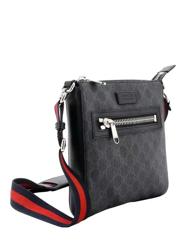 Gucci Web Strap Front Zip Messenger Bag - Black