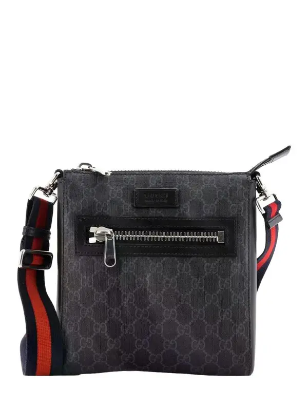 Gucci Web Strap Front Zip Messenger Bag - Black