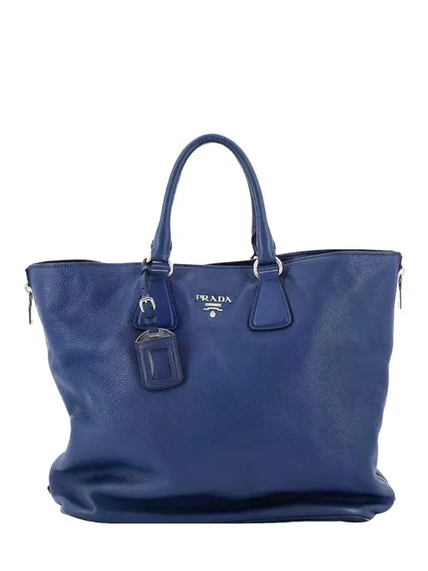 Prada Side Zip Convertible Vitello Daino Medium Tote Bag - Blue