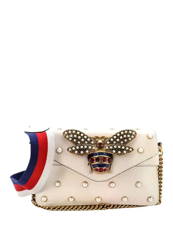 Gucci Broadway Pearly Bee Embellished Mini Shoulder Bag - White