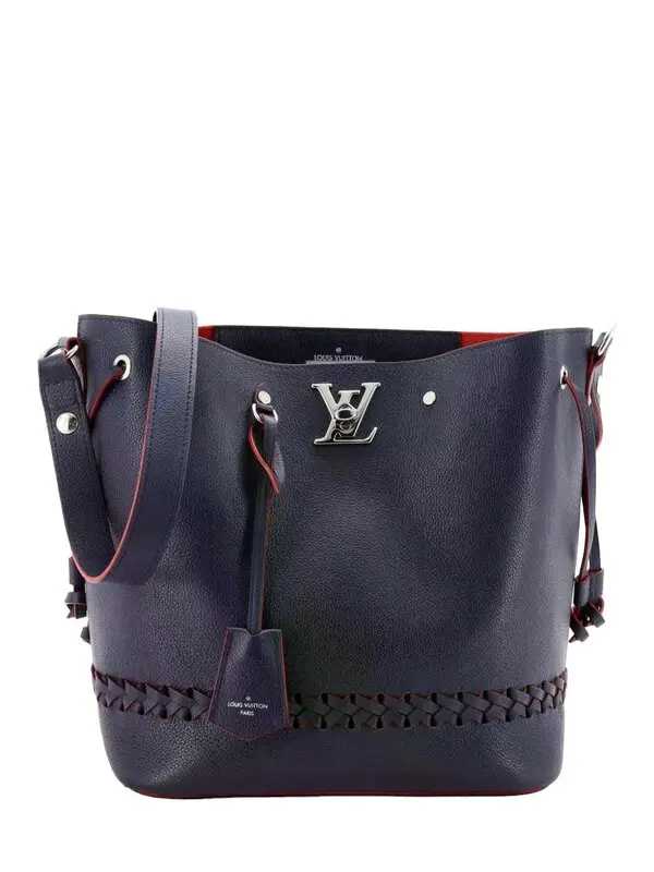 LOUIS VUITTON Lockme Braided Leather Bucket Bag - Blue