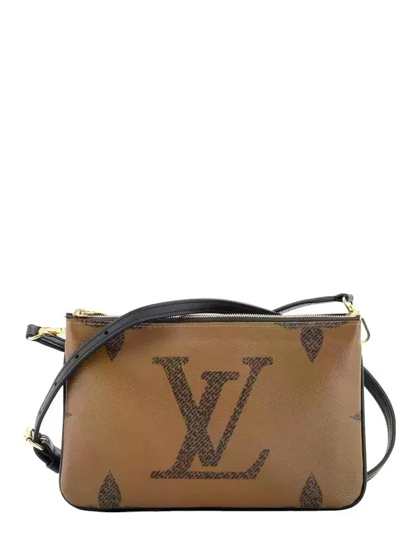 LOUIS VUITTON Double Zip Pochette Reverse Monogram Giant Clutch - Brown