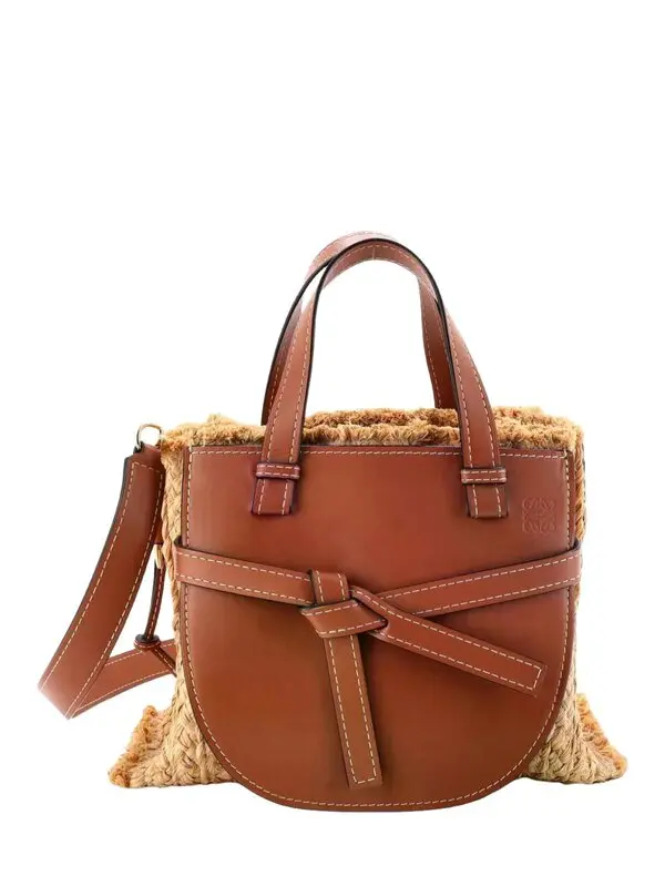 Loewe Gate Leather And Straw Small Tote Bag - Brown