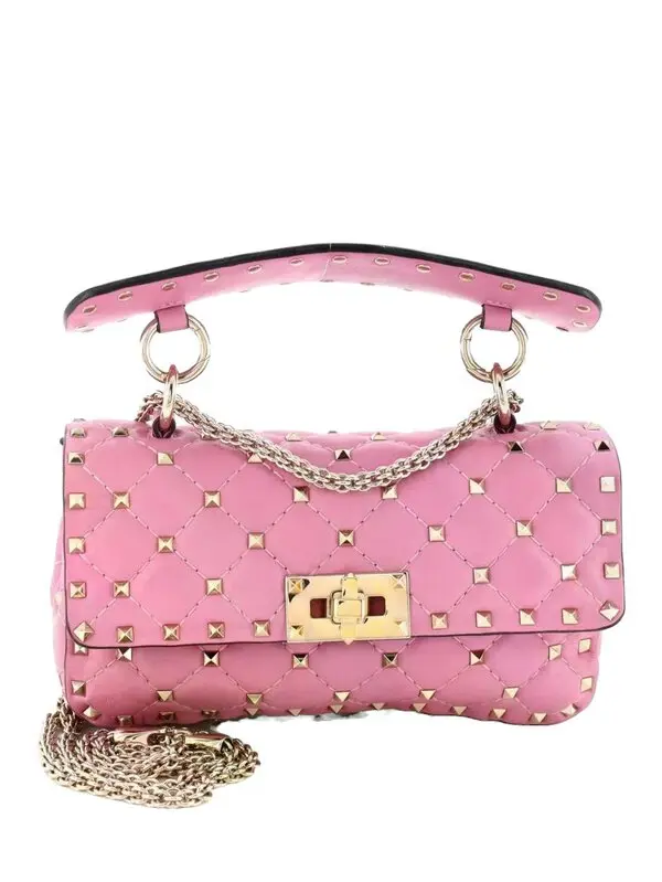 Valentino Garavani Rockstud Spike Flap Bag Quilted Leather Small Crossbody Bag - Pink