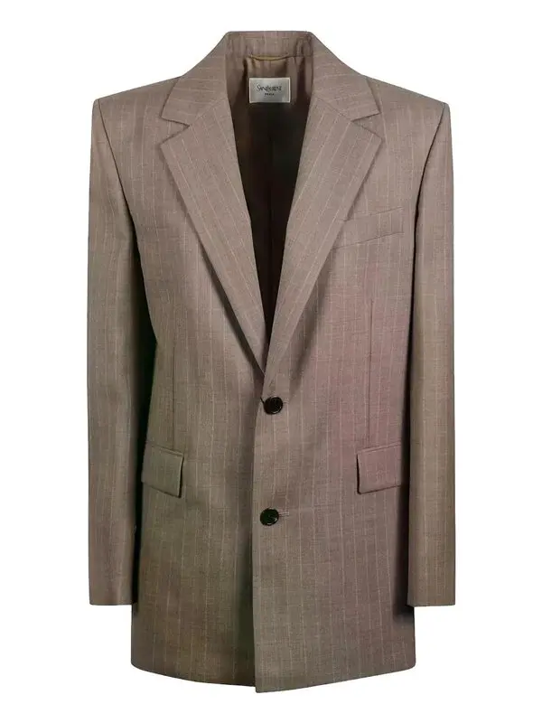 Saint Laurent Pinstripe Wool Blazer - Neutrals