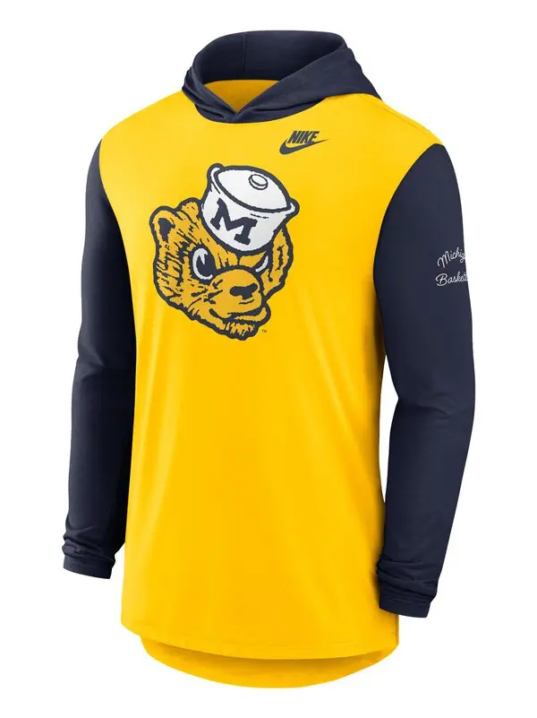 Nike Michigan Campus Legacy Dri-fit College Long-sleeve Hooded T-shirt - Yellow