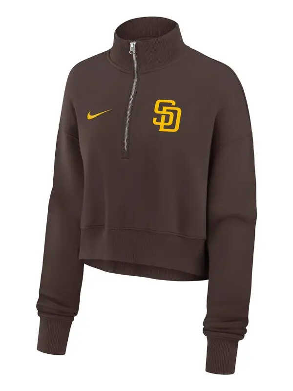 Nike San Diego Padres Phoenix Mlb Cropped 1/4-zip Crew - Brown
