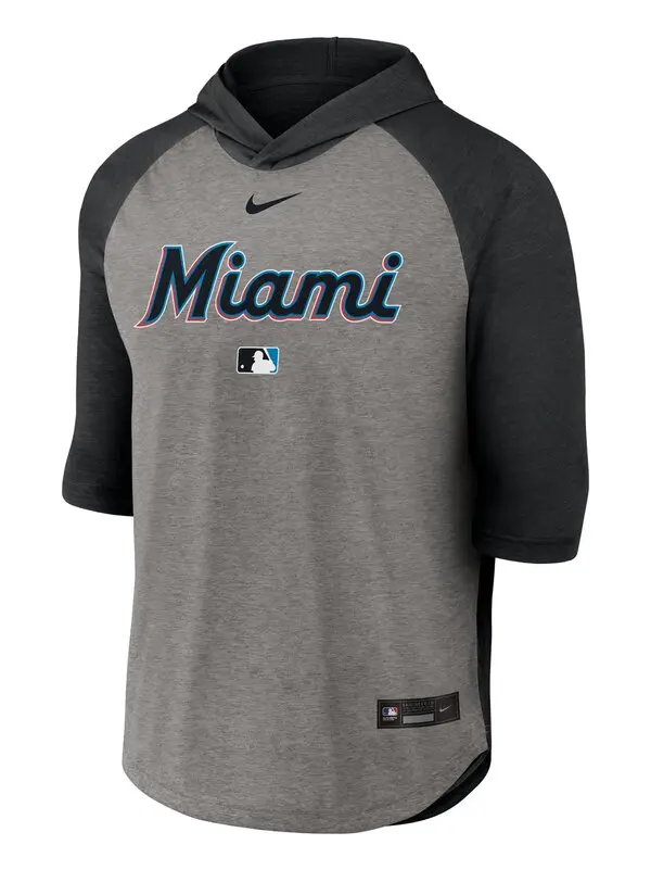 Nike Miami Marlins Authentic Collection Flux Dri-fit Mlb 3/4-sleeve Hooded T-shirt - Black