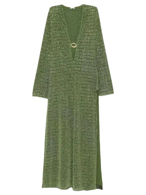Oseree V-neck Maxi Dress With Ring Detail - Green