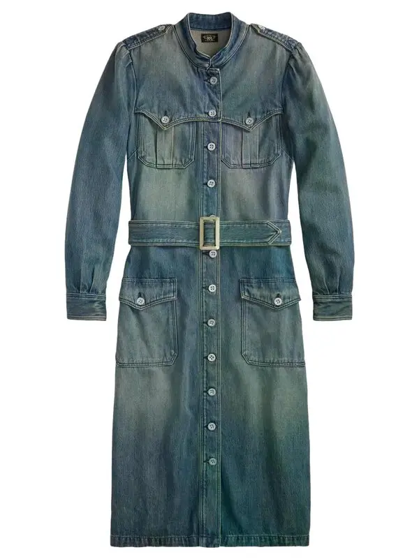 Ralph Lauren Buttoned Belted Denim Shirt Dress - Blue
