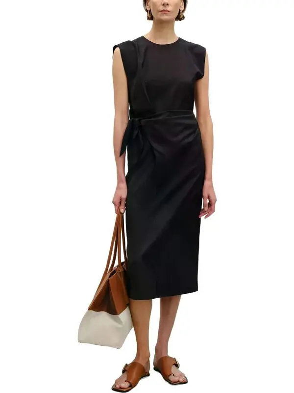 LESS Tied-waist Draped Dress - Black