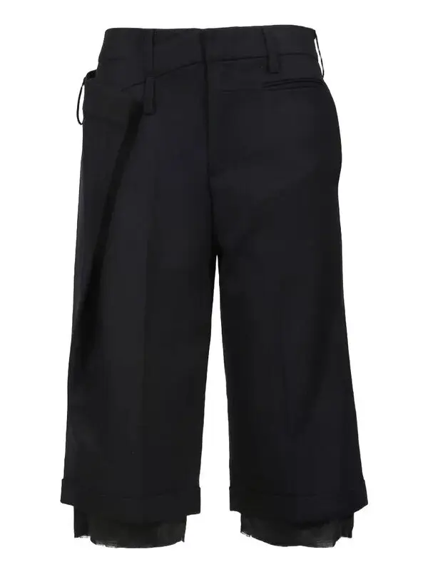 OPEN YY Wrap Over Layered Bermuda Shorts - Black