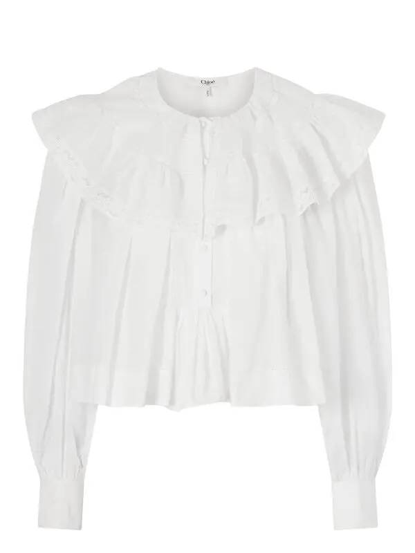 Chloé Ruffled Cotton-voile Blouse - White