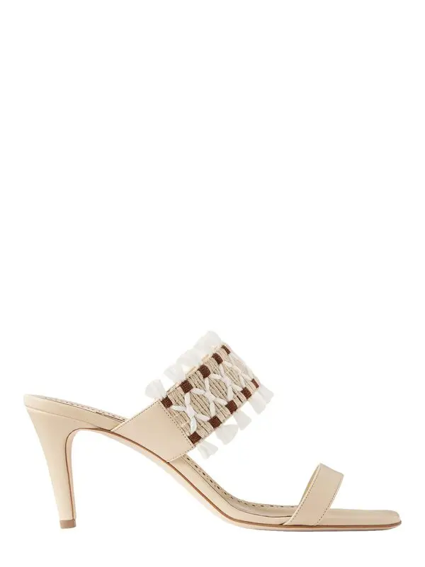 Manolo Blahnik Efeso 70 Fringed Raffia And Leather Sandals - Neutrals