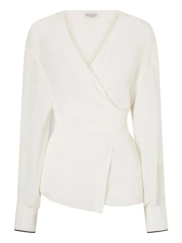 Brunello Cucinelli Wrap Silk Blouse - White