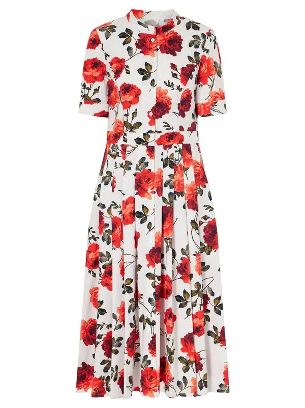 Carolina Herrera Floral-print Cotton-blend Poplin Midi Dress - Red