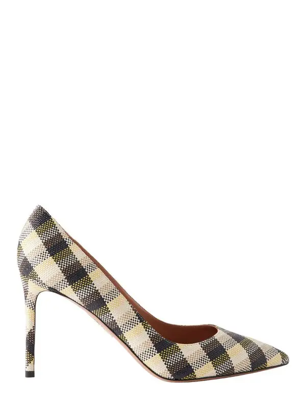 AQUAZZURA Purist Checked Raffia Pumps - Yellow