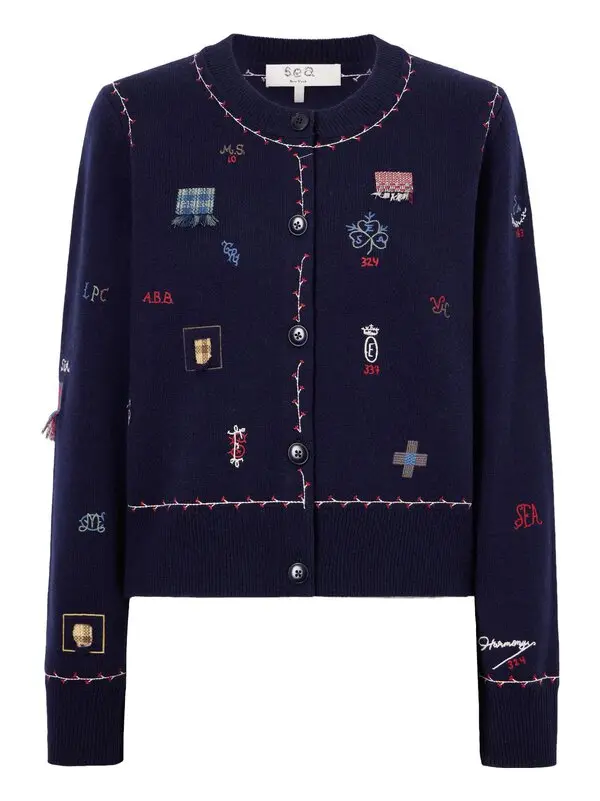 Sea Claira Embroidered Wool Cardigan - Blue