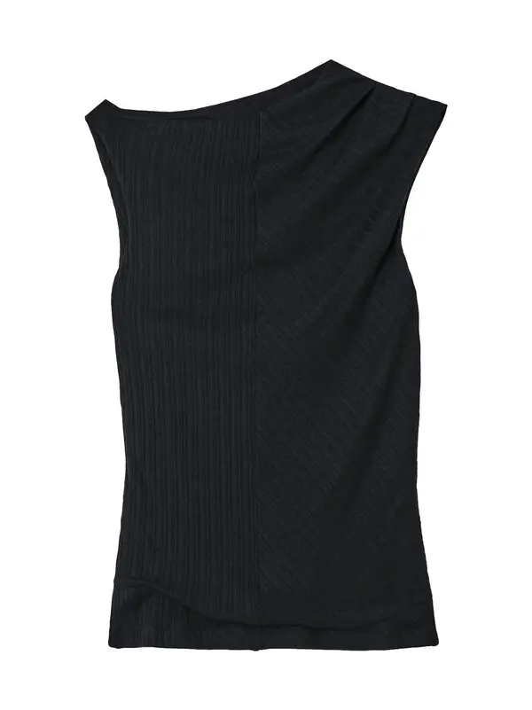 RÙADH Toga Draped Ribbed Organic Cotton And Modal-blend Top - Black