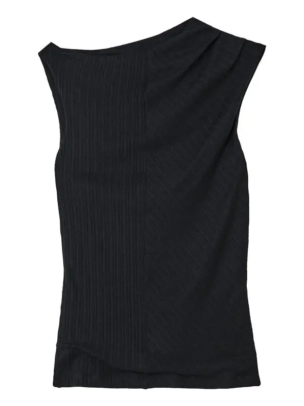 RÙADH Toga Draped Ribbed Organic Cotton And Modal-blend Top - Black