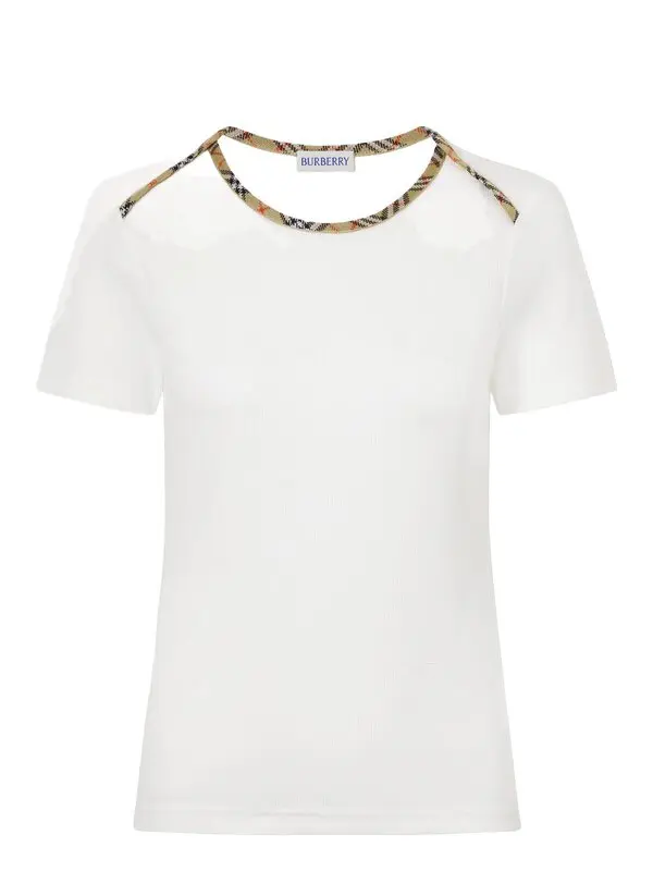 Burberry Tartan-trimmed Stretch-cotton Jersey T-shirt - Ivory