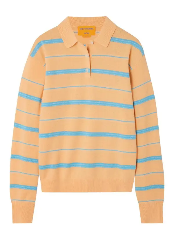 Guest In Residence Collegiate Striped Cashmere Polo Sweater - Yellow