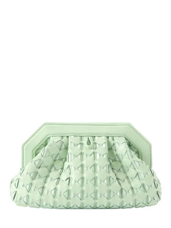 SERAPIAN Secret Mini Embellished Woven Leather Clutch - Green
