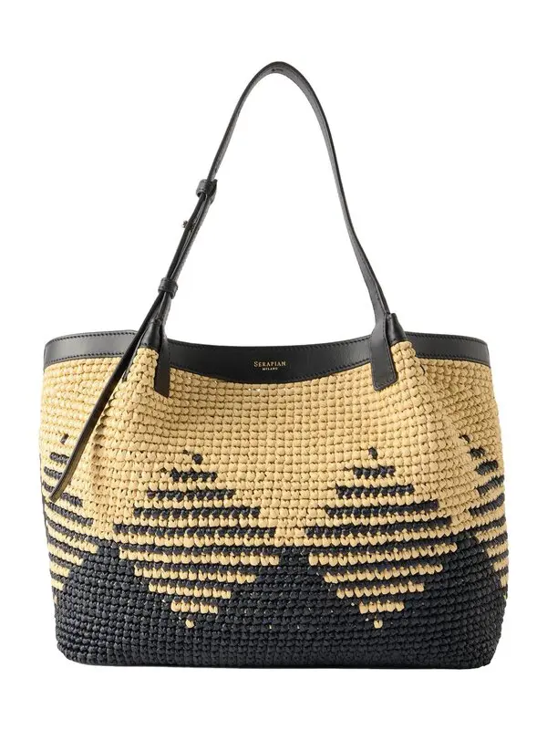 SERAPIAN Secret Leather-trimmed Woven Raffia Tote - Brown