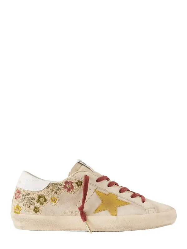 GOLDEN GOOSE Super-star Suede Embroidered Low-top Sneakers - Neutrals