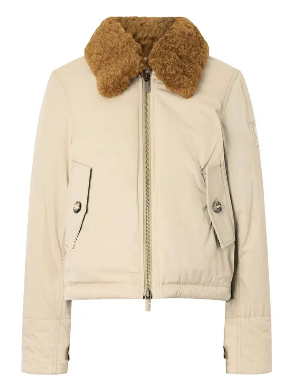 Burberry Gabardine Capsule Shearling-trimmed Appliquéd Cotton-blend Down Jacket - Neutrals