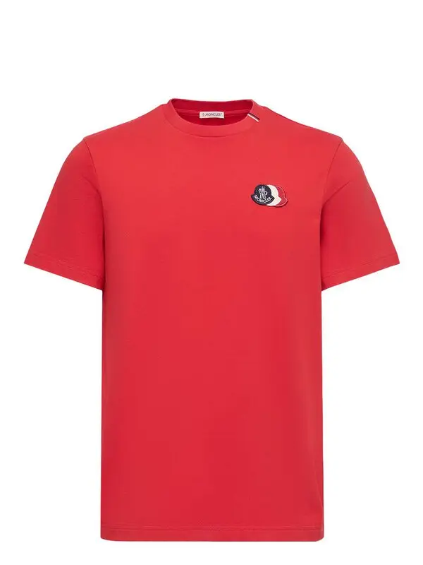 Moncler Embroidered Tricolor Logo Cotton T-shirt - Red