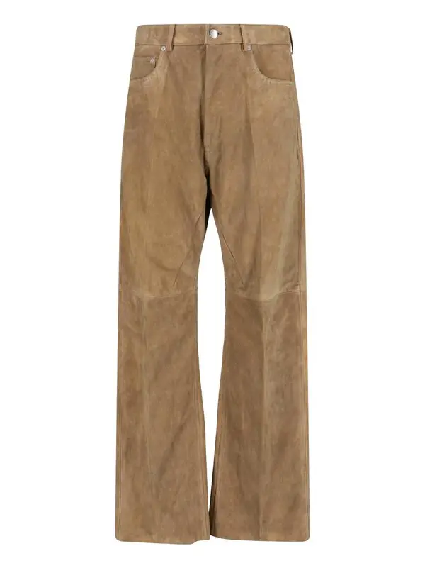 Rick Owens Wide Leg Suede Pants - Brown