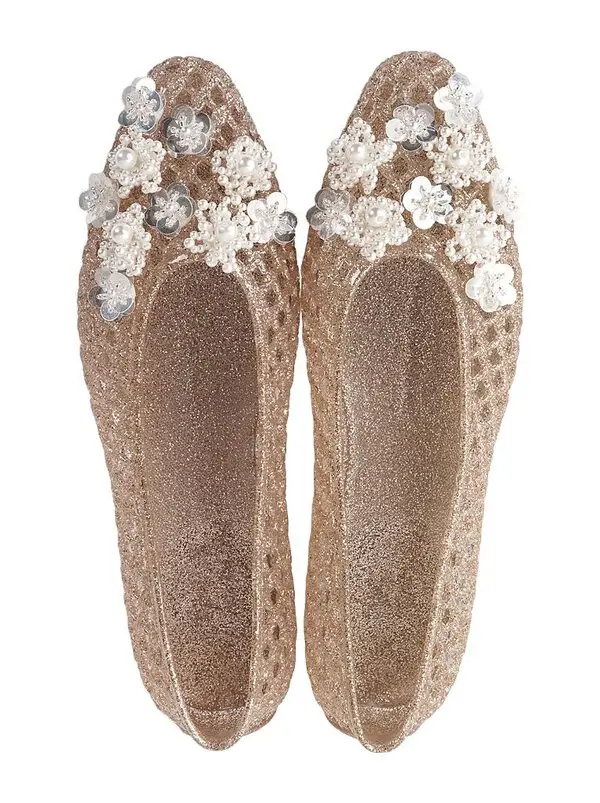 HEAVENLY JELLY Daisy Sequin & Imitation Pearl Flower Jelly Shoes - Gold