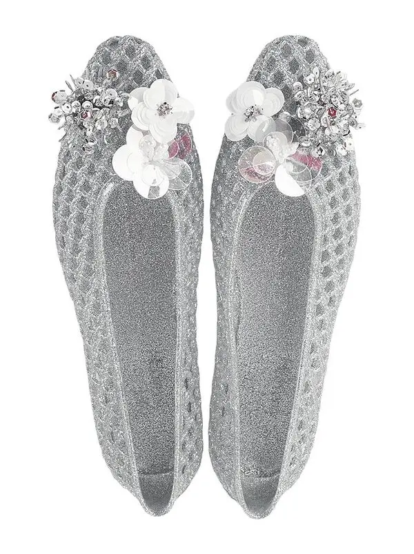 HEAVENLY JELLY Vow Sequin Flower Jelly Shoes - Silver