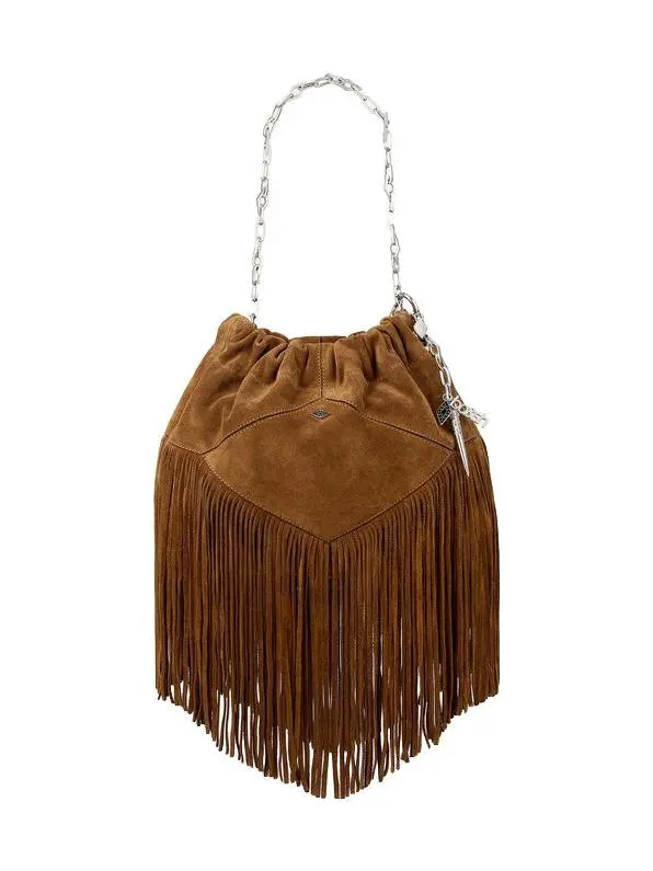 Ba&sh Mini June Fringe Suede Bag - Brown