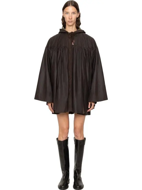 Sea Quentin Plaid-lined Hooded Poncho - Brown