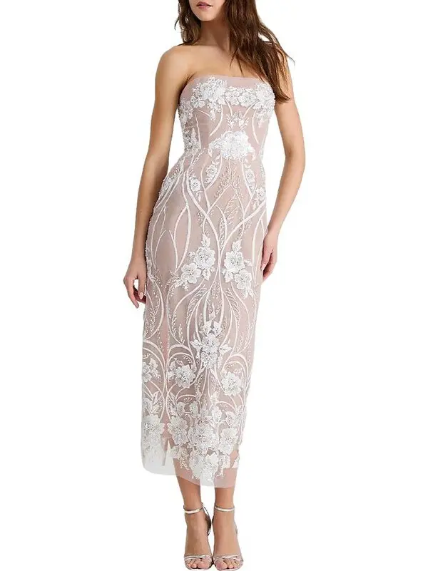 HELSI Catherine Strapless Sequin Embroidered Gown - Off White/nude