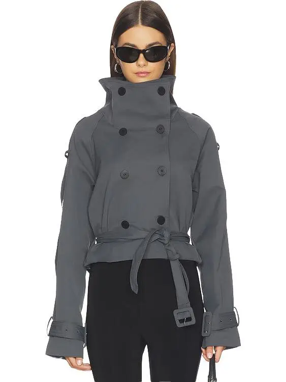 Lioness Cropped Trench Coat With Belted Waist - Olive