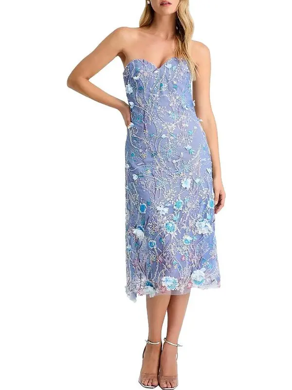 HELSI Francine Sweetheart Strapless Floral Midi Dress - Lavender/blue Multi
